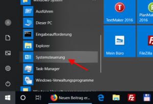 Systemsteuerung öffnen bei Windows 10