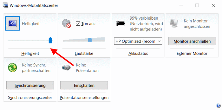 Bildschirmhelligkeit bei Windows 10 einstellen