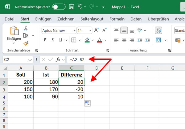 Differenz mit Excel berechnen: So geht’s einfach